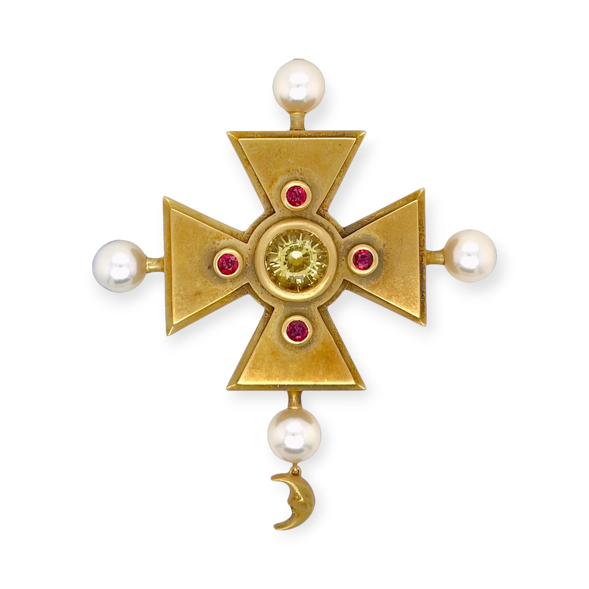 Kieselstein-Cord Multi Gem Pearl Gold Cross Brooch – CDB Ltd